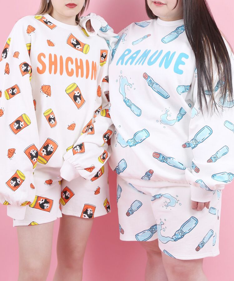フード総柄スウェットショーパン（RAMUNE SHICHIMI）[商品：PN21SS-032-2] - PUNYUS Online Store / 公式通販
